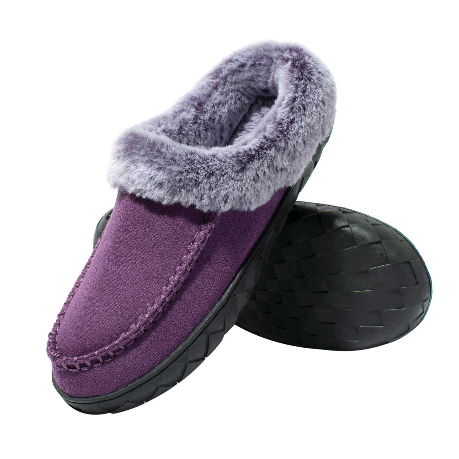 Needbo Women's Suede Moccasin Fuzzy Slippers Fleece Lined House Non ...