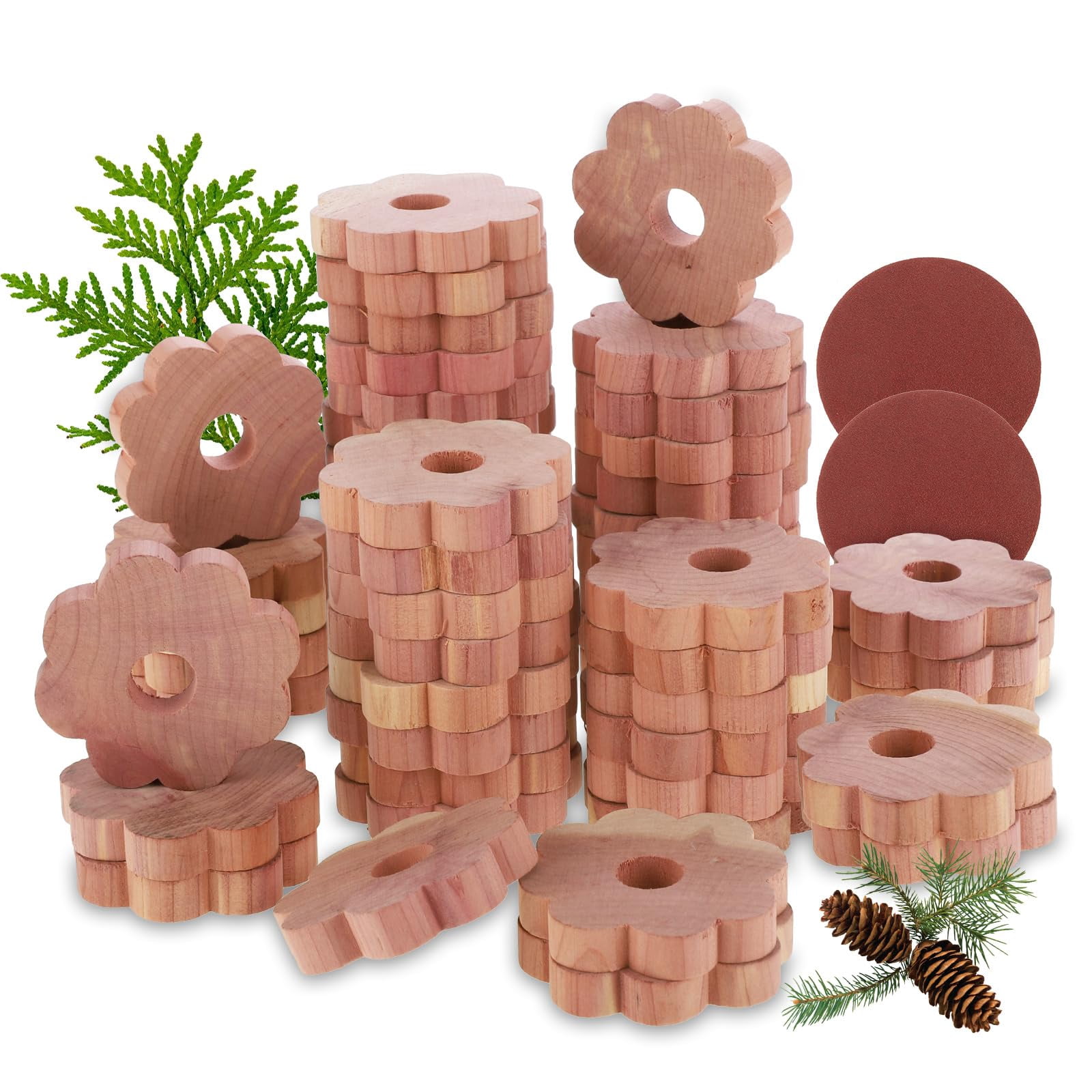 Needbrock 70 Pack Cedar Blocks for Clothes Storage, Cedar Rings and ...