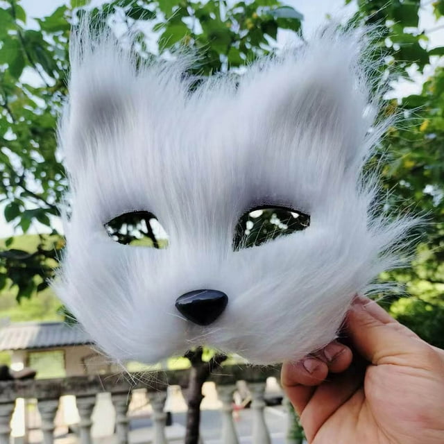 Needhep Mask Set Tail Cat Mask Furry Mask ＆ 27 * 20 * 4cm Long Fox Tail ...