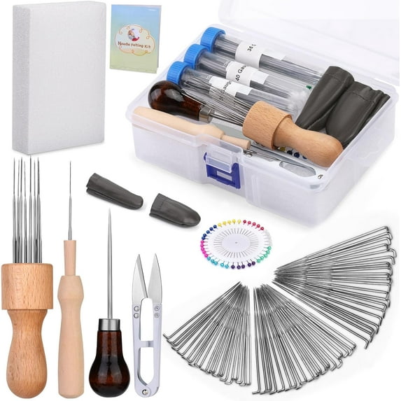 Needle Felting Kit Felting Tools with 60 Pcs Needles, Foam Mat, Wooden ...