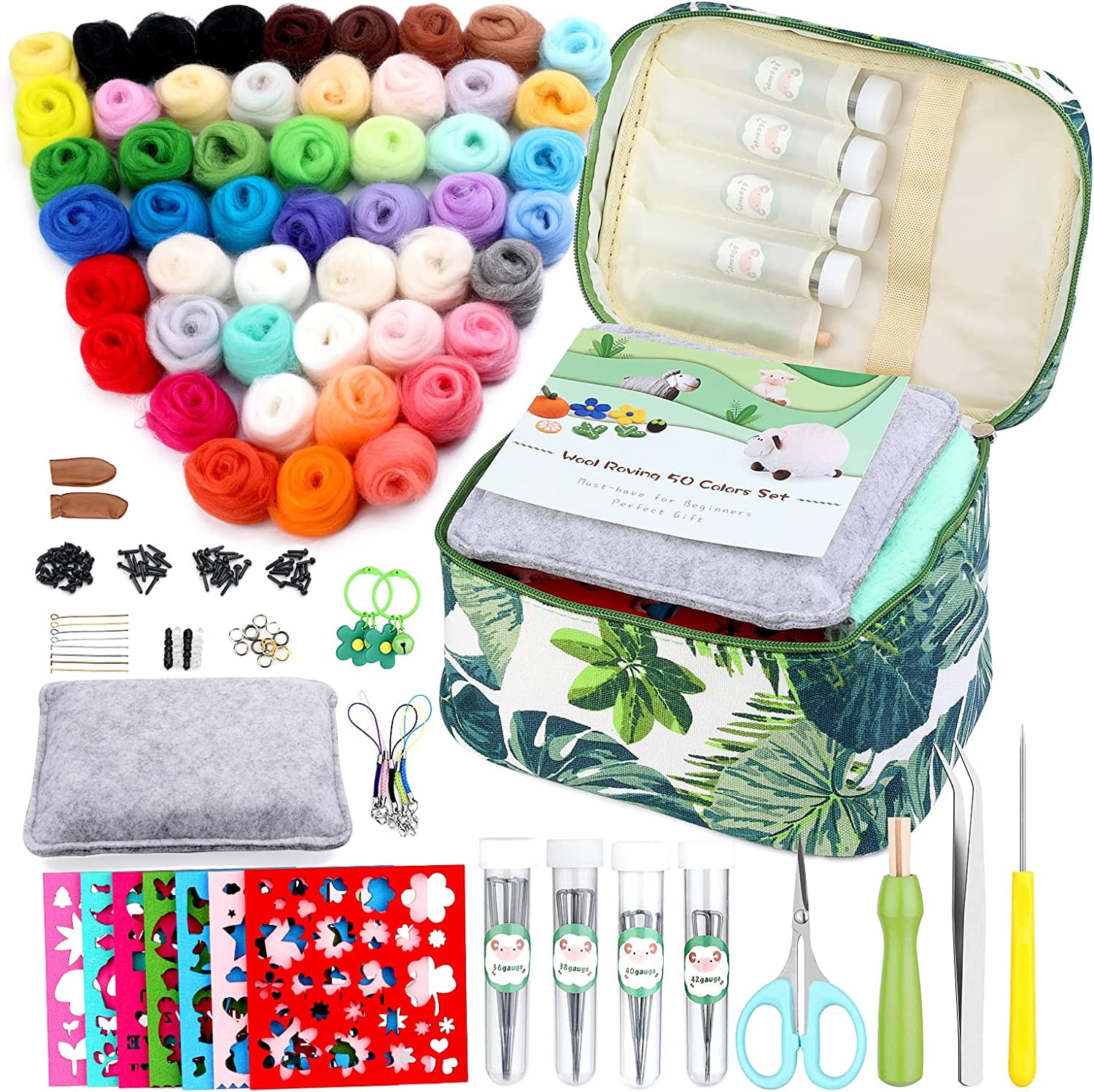 Needle Felting Starter Kit with Exquisite Green Storage Bag, Wool ...