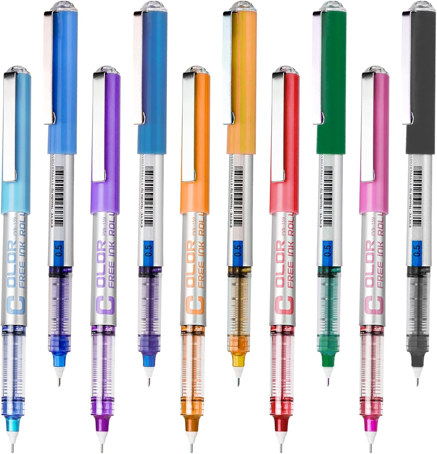 Needle Rollerball Pens 0.5mm, 10 Assorted Colors Extra Fine Point Pen ...