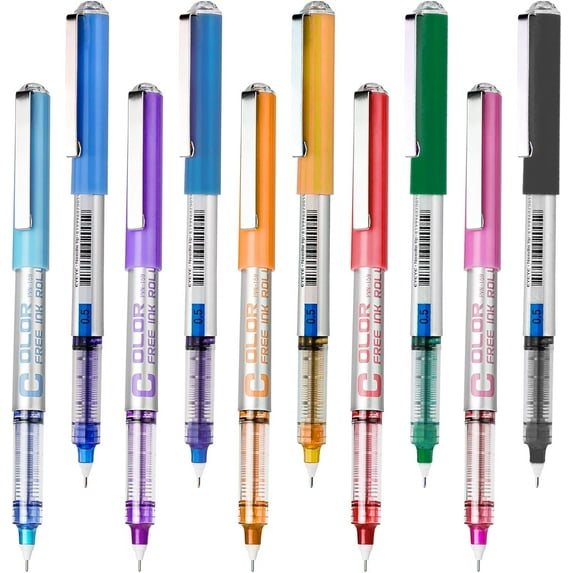 Needle Rollerball Pens 0.5mm, 10 Assorted Colors Extra Fine Point Pen ...