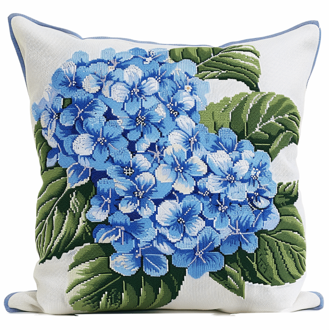 Needlepoint Pillow Kit Blue Hydrangea Flowers Stamped Cross Stitch ...