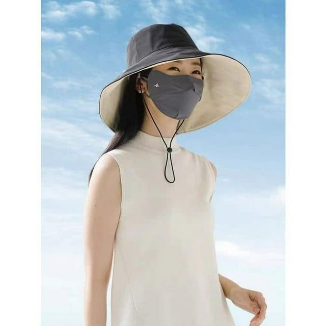 Needs Labo UV Protection Hat 15cm UPF50+(Black/Beige), Reversible, Full-Face Sun Protection ...