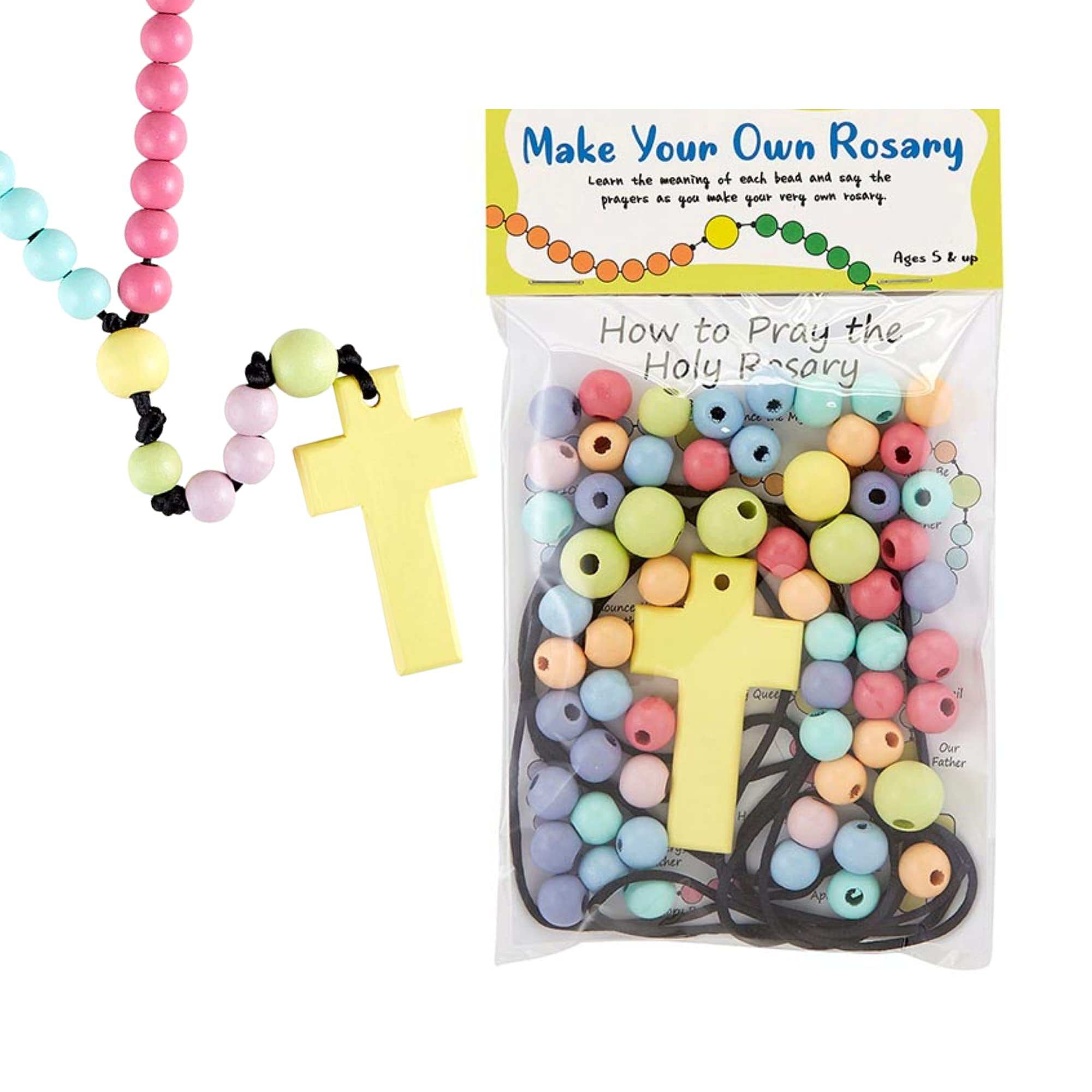Needzo Make Your Own Rosary Religious AIS1 Gift, Pastel Colored Wood ...