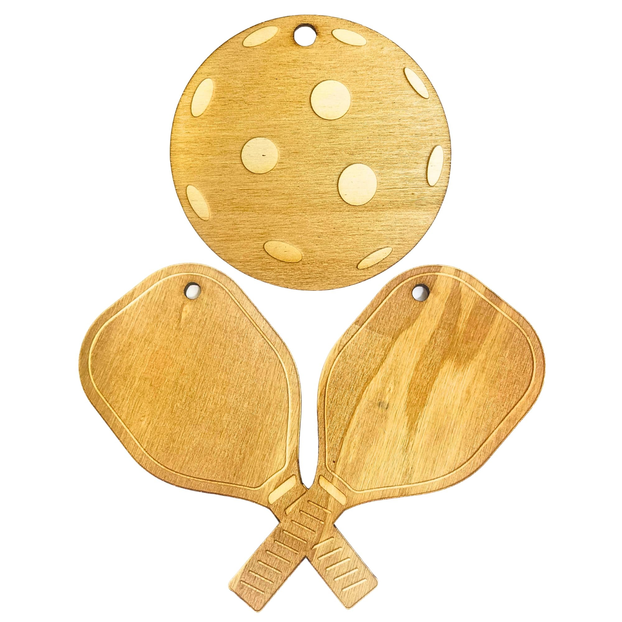 Needzo Pickleball Christmas Ornament Set, Wooden Pickle Ball and Paddle ...