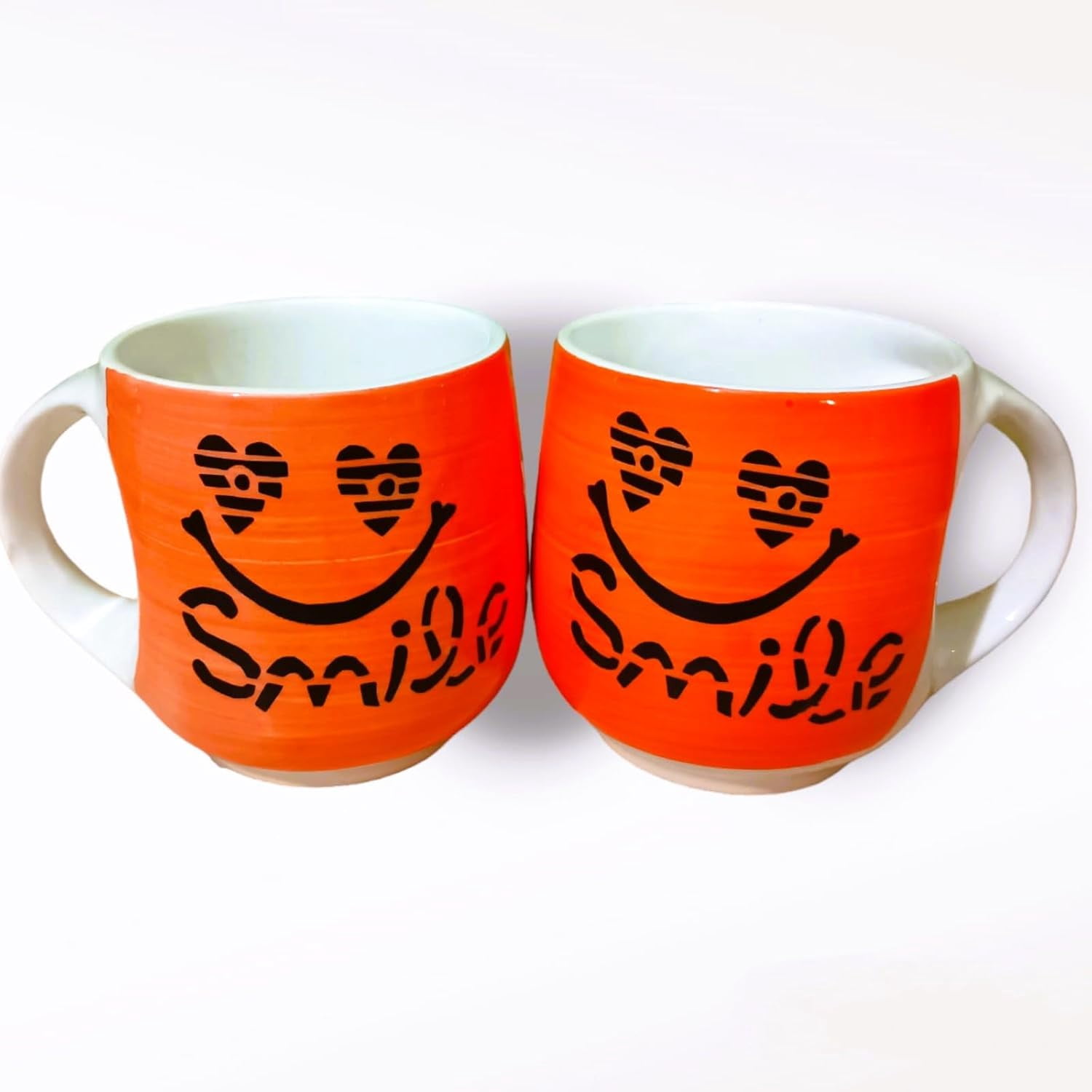 Neel Collection Heart Smile White Orange Ceramic Coffee Mug 350 ml Mugs ...