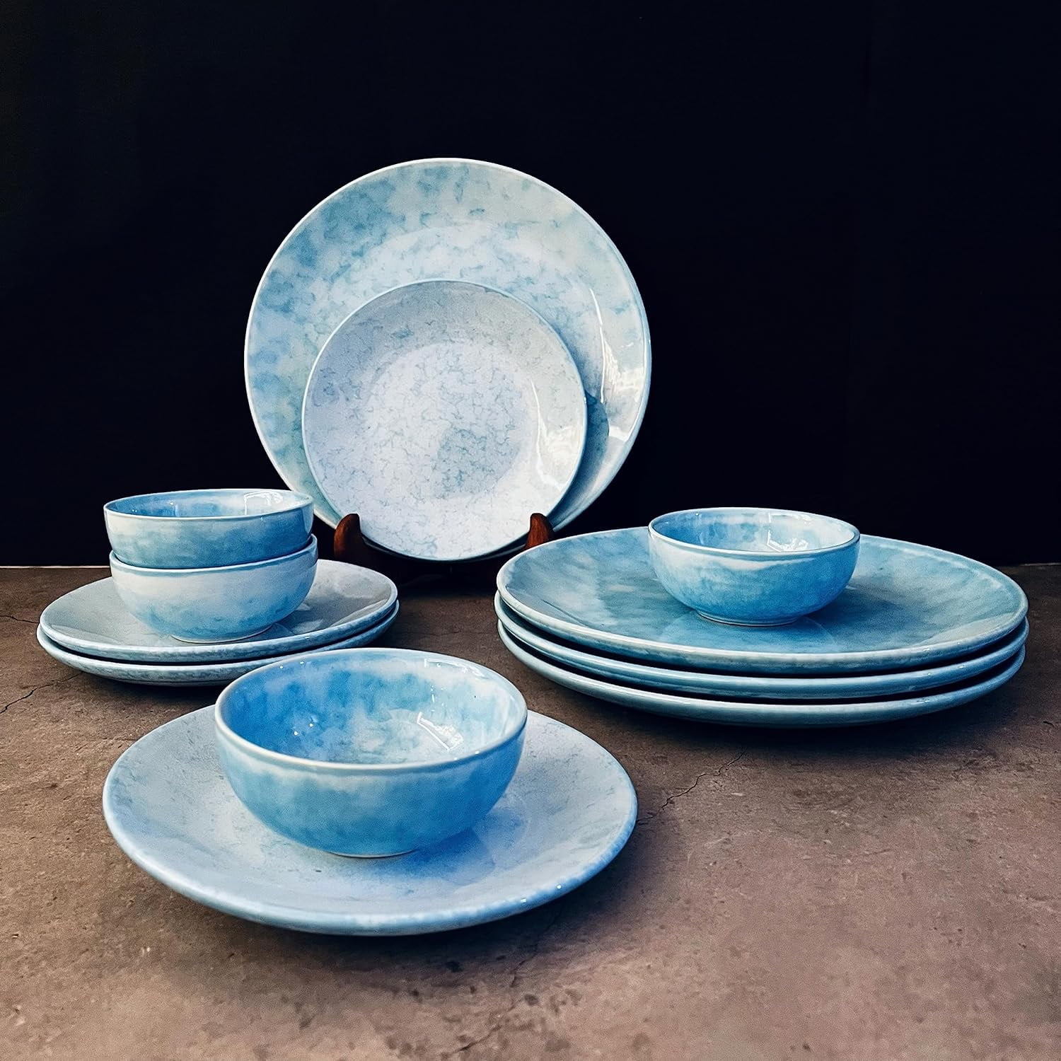 Neelam Handcrafted Ceramic Dinner Set - 12 Pieces, Blue | 4 Dinner ...