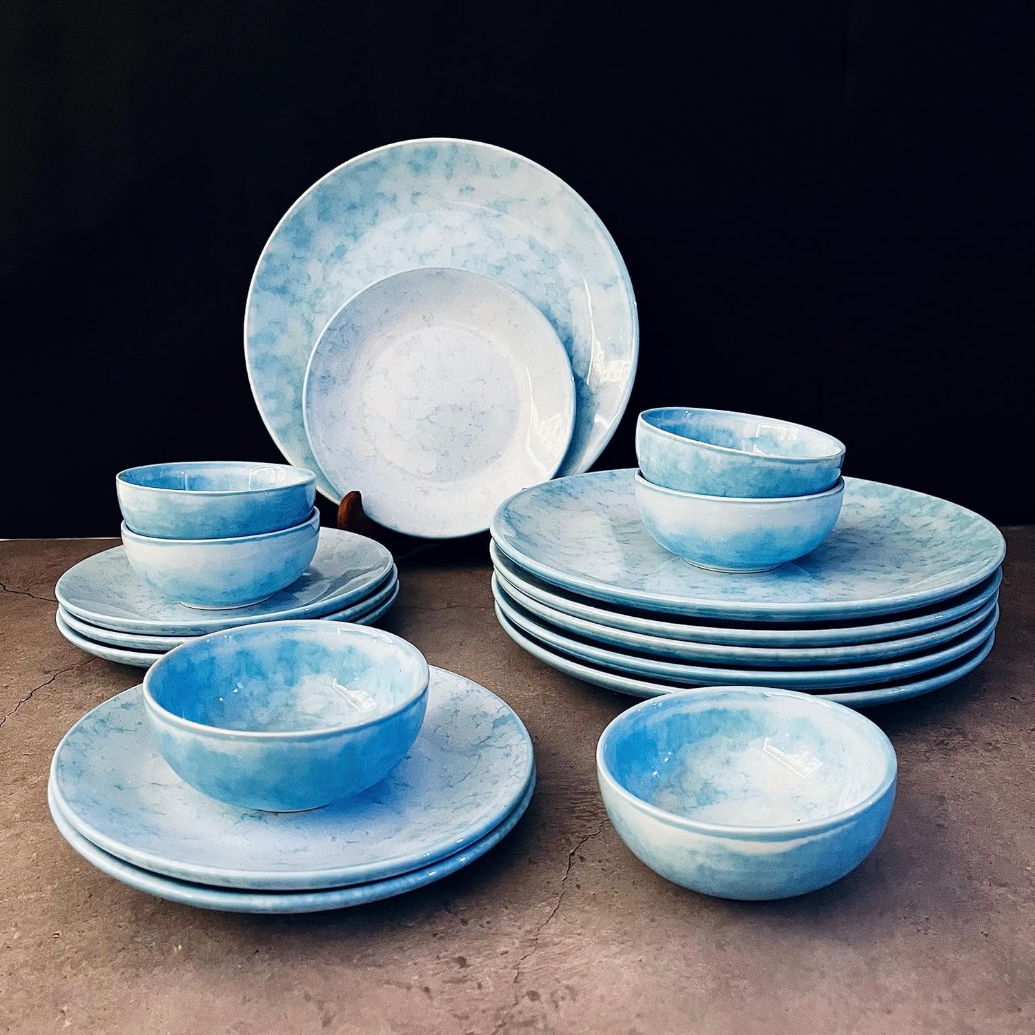 Neelam Handcrafted Ceramic Dinner Set - 18 Pieces, Blue | 6 Dinner ...