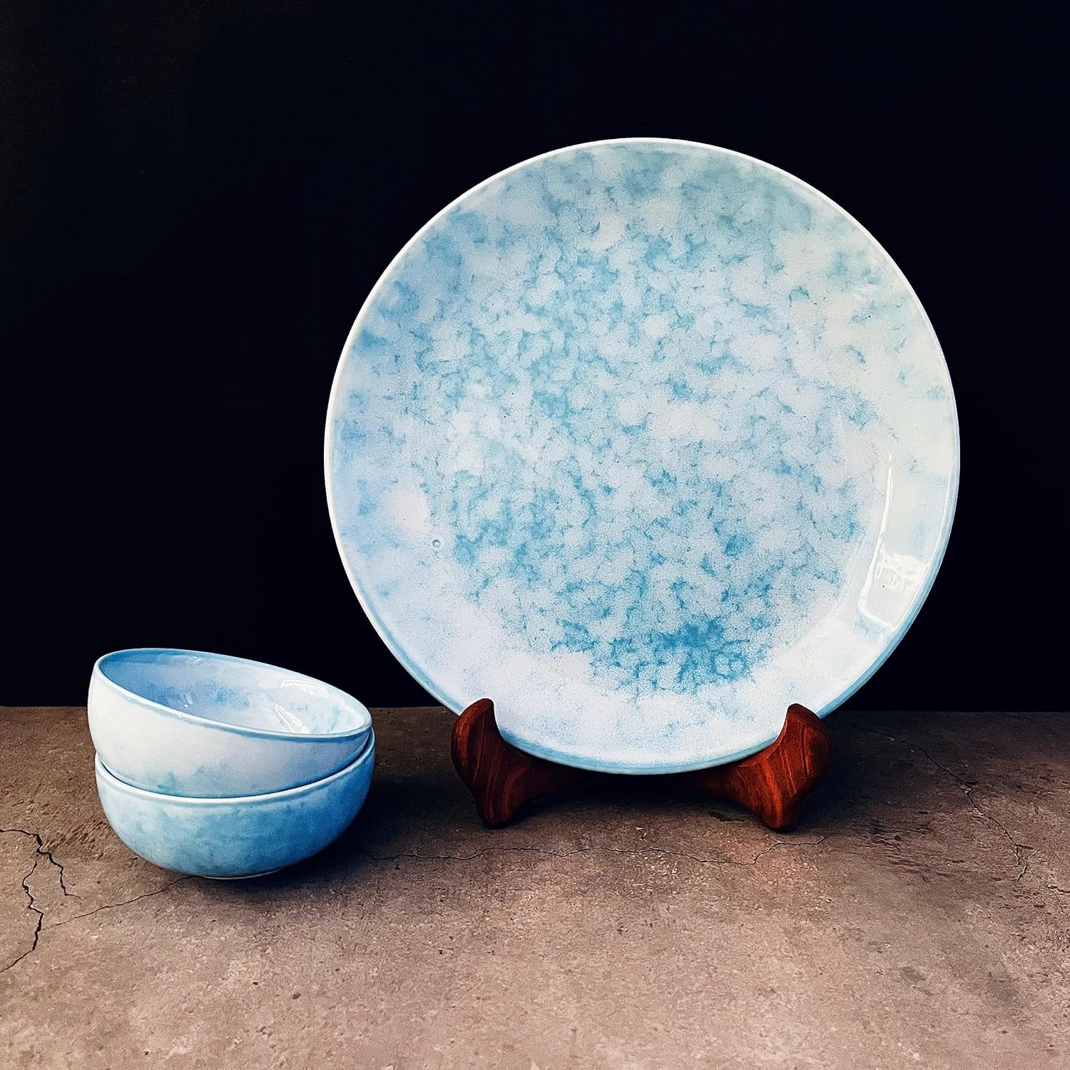 Neelam Handcrafted Ceramic Dinner Set - 3 Pieces, Blue | 1 Dinner Plate ...