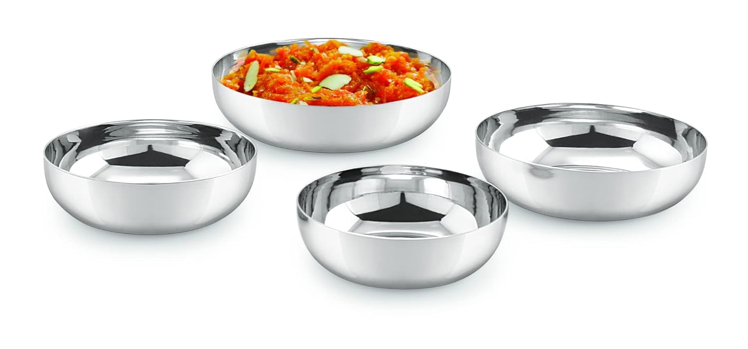 Neelam Stainless Steel 55 18 Gauge JK Small Halwa Plate 10 cm Set of 6 Snacks Plate Dessert ...