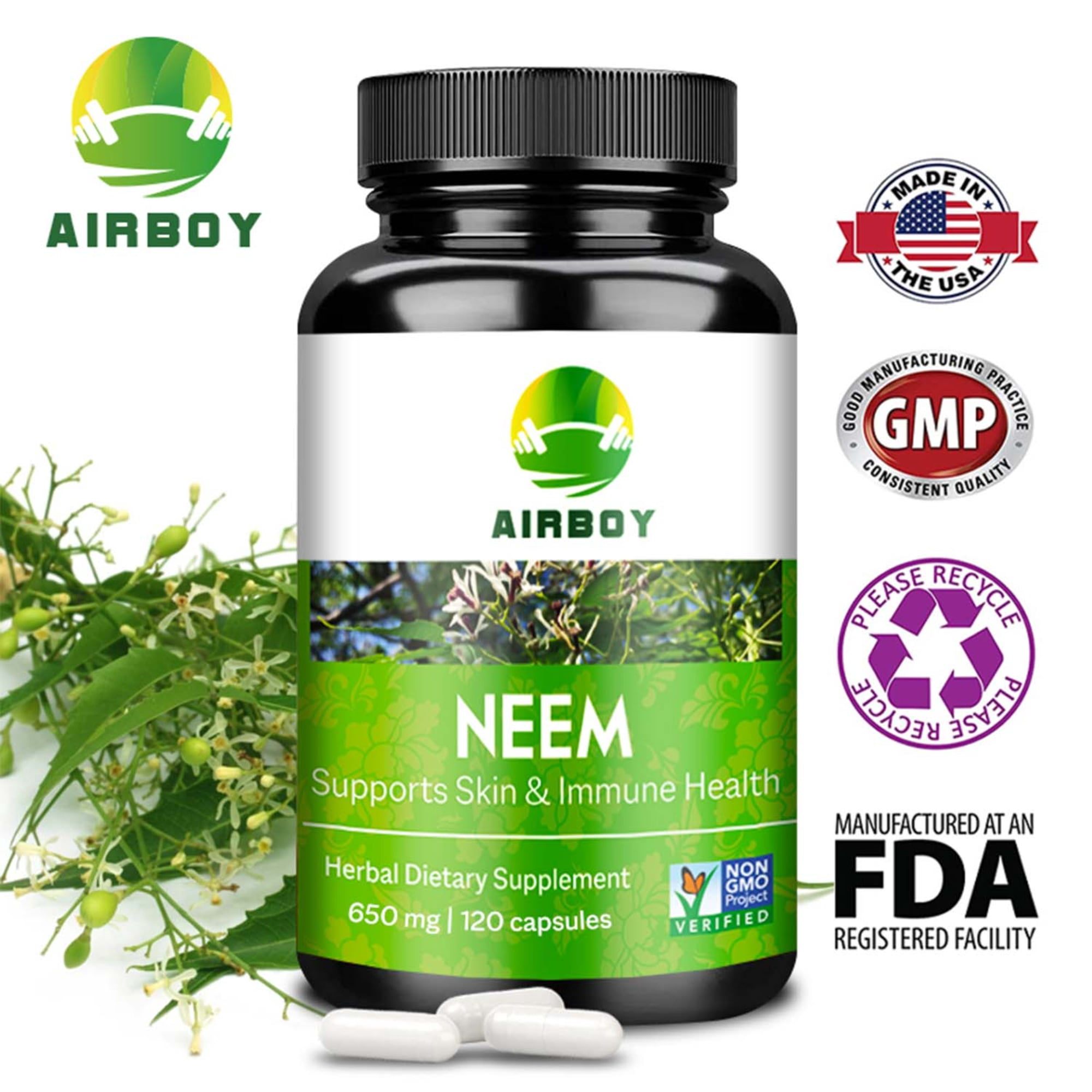 Neem Capsules (Azadirachta Indica) 650mg - Skin, Immune & Liver Health ...