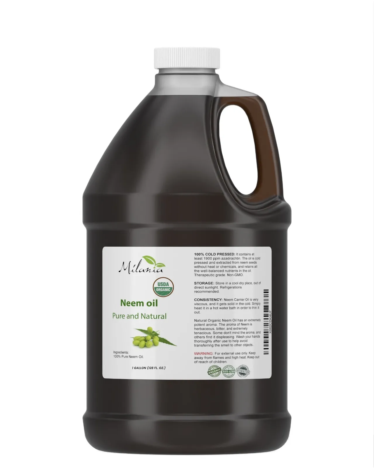 Neem Oil 1 Gallon Premium Organic - Virgin, Cold Pressed, Unrefined 100 ...