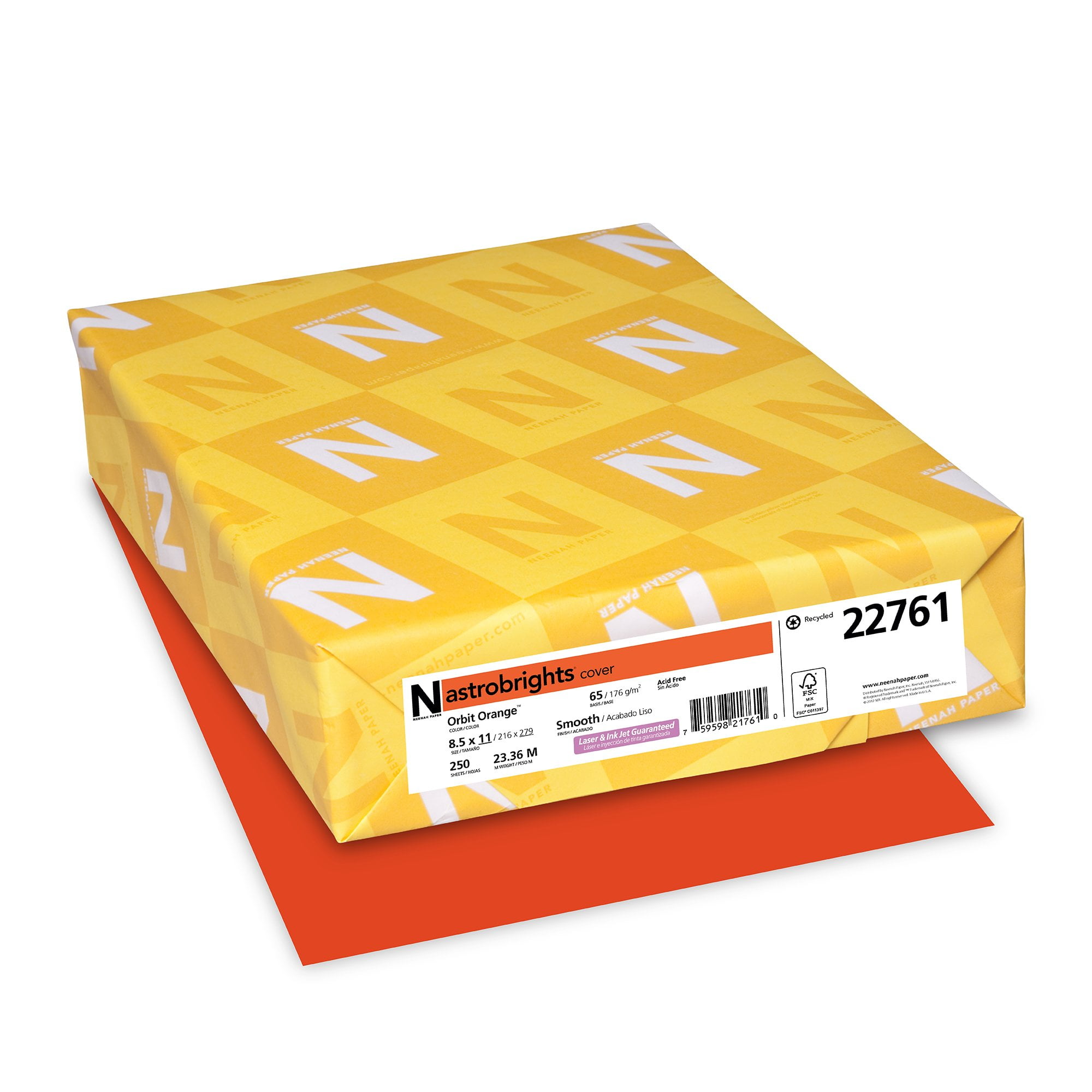 Neenah Paper 22761 Color MMF7 Cardstock, 65lb, 8 1/2 x 11, Orbit Orange ...