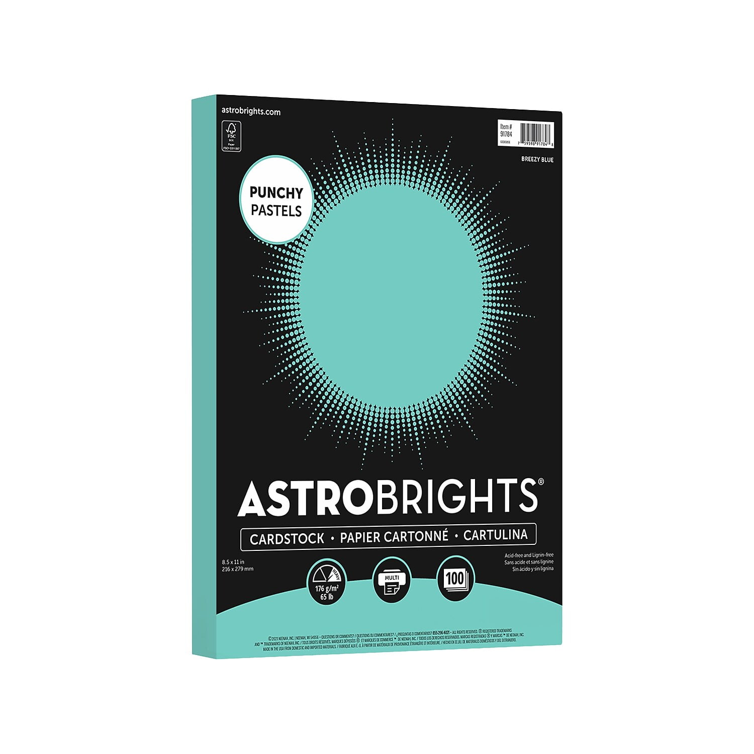 Astrobrights Punchy Pastel Cardstock 8.5"x11" Breezy Blue 100 Sheets ...