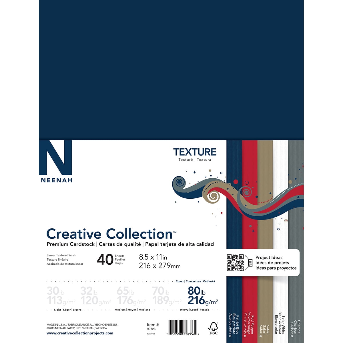 Neenah Textures Cardstock 8.5"X11" 40/Pkg 5 Colors/8 Each - Walmart.com