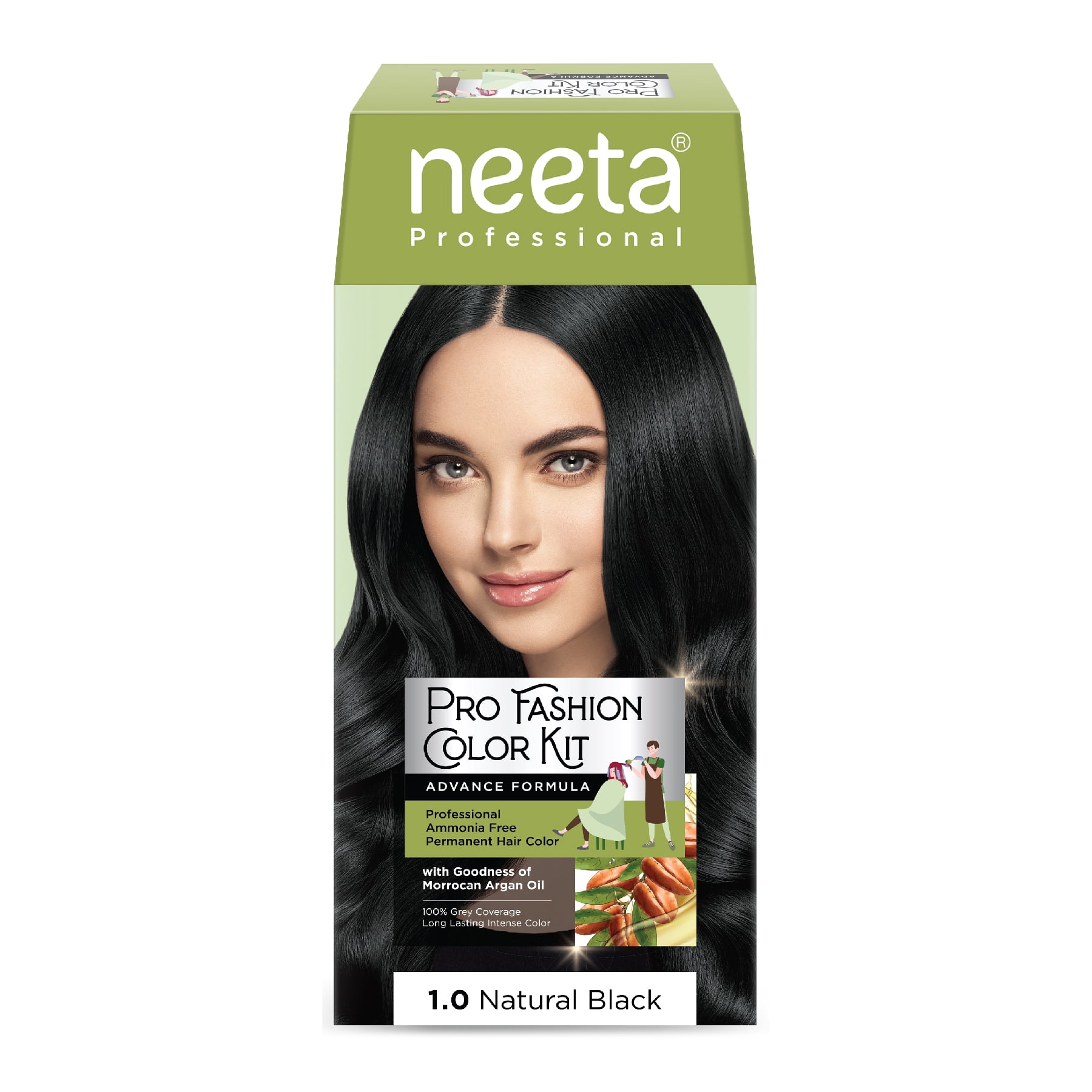 Neeta Crème Hair Color Kit, Permanent Black Hair Color Dye, 100% Grey ...