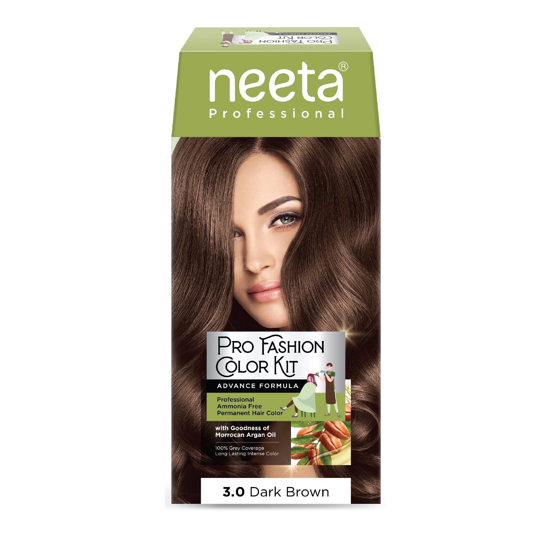 Neeta Crème Hair Color Kit, Permanent Brown Hair Color Dye, 100% Grey ...