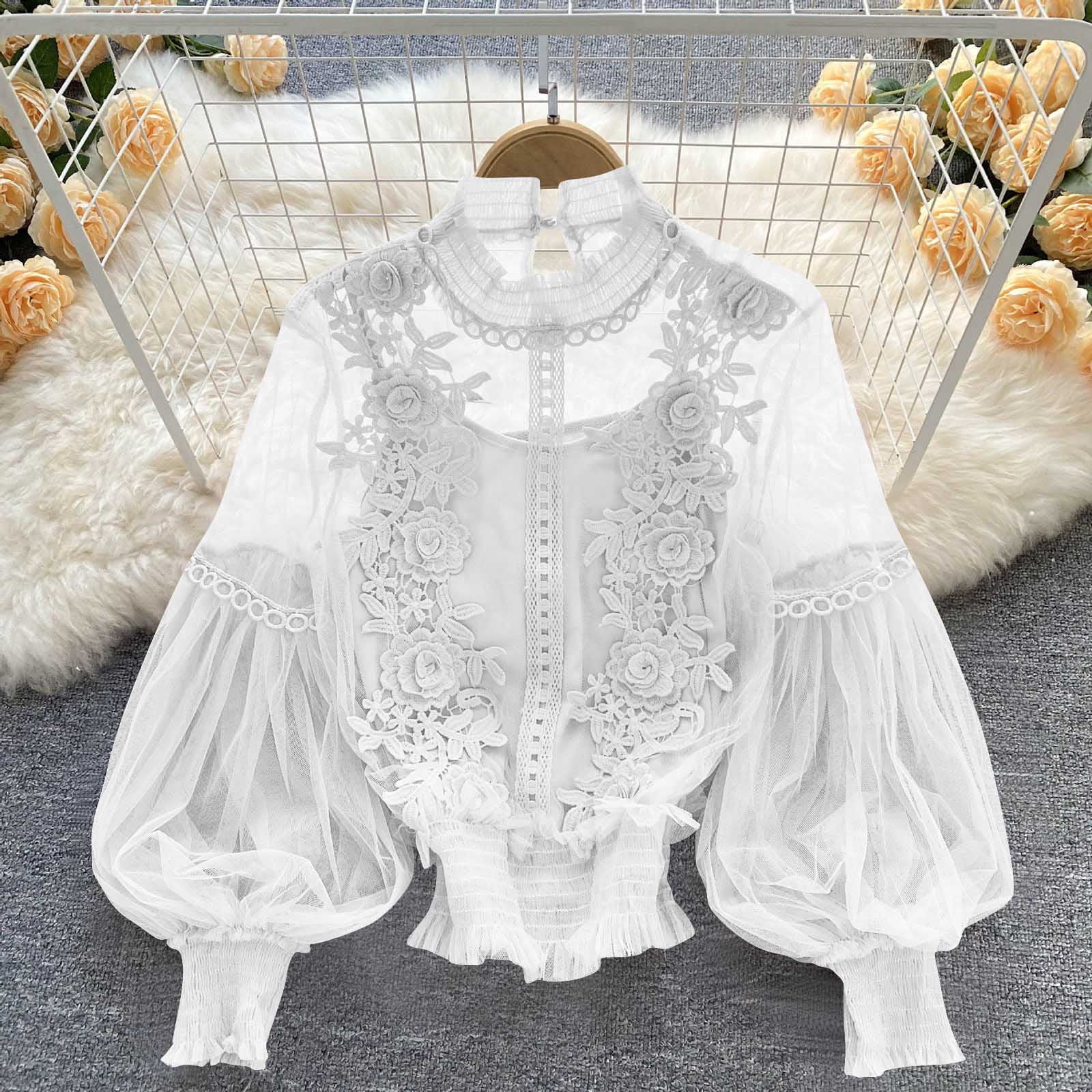 Neewe Buauty Mesh Long Sleeve Top for Women, Lace Sheer Tops See ...