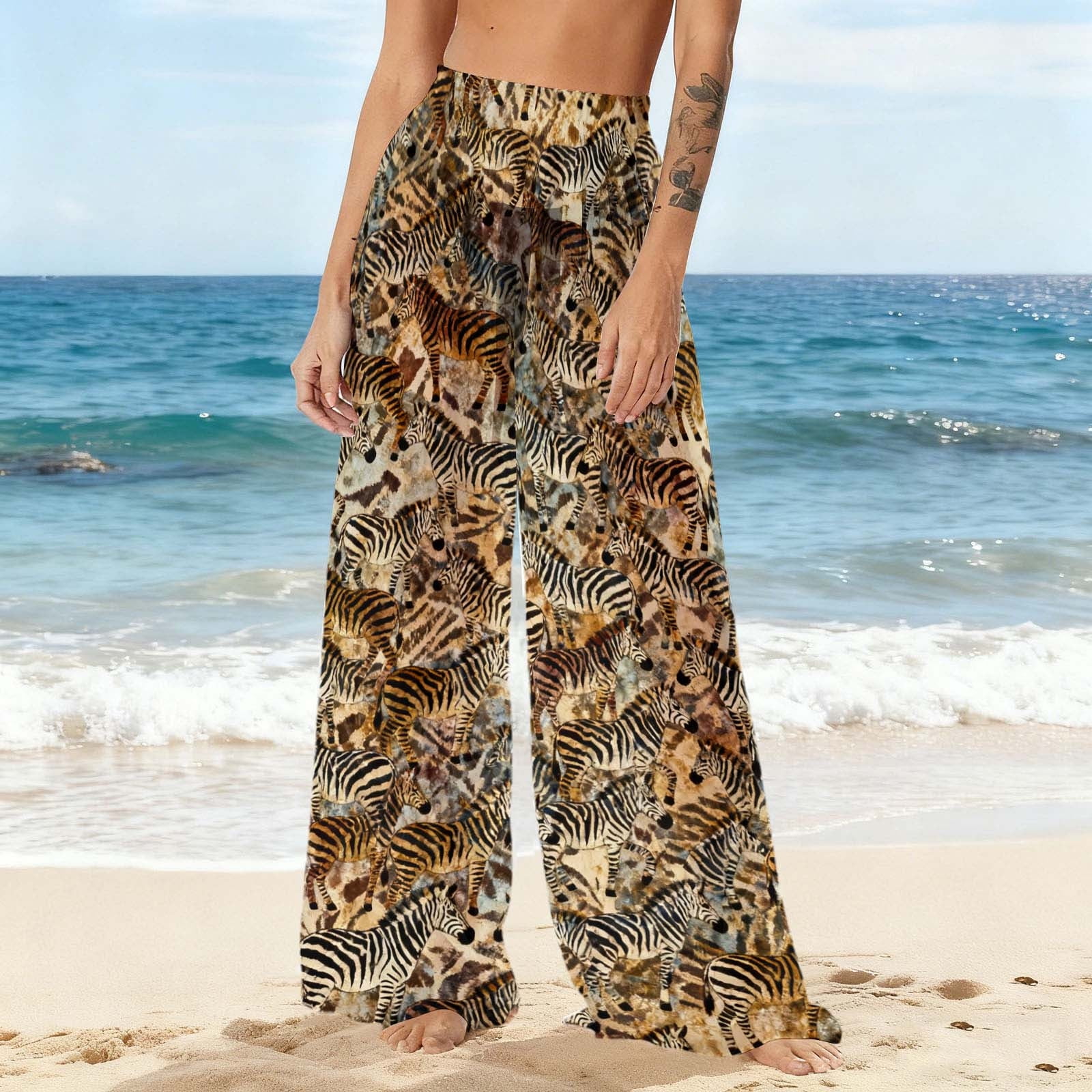 Neewe Women's Chiffon Beach Pants Sheer Wide Leg Palazzo Pants Boho ...