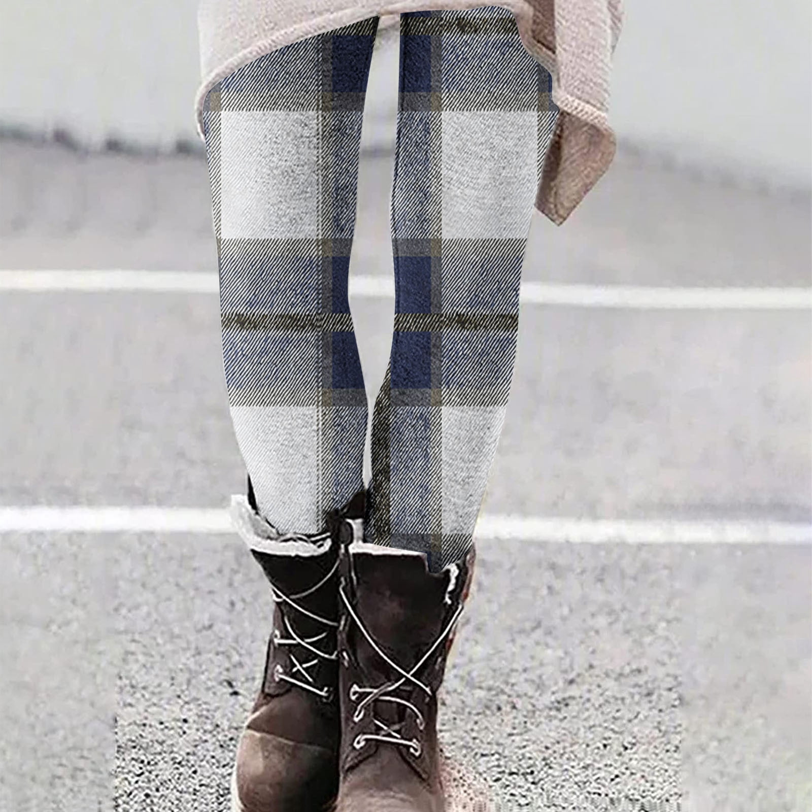 Neewe Women's Leggings Thermal Warm Winter Tights Striped Plaid High ...