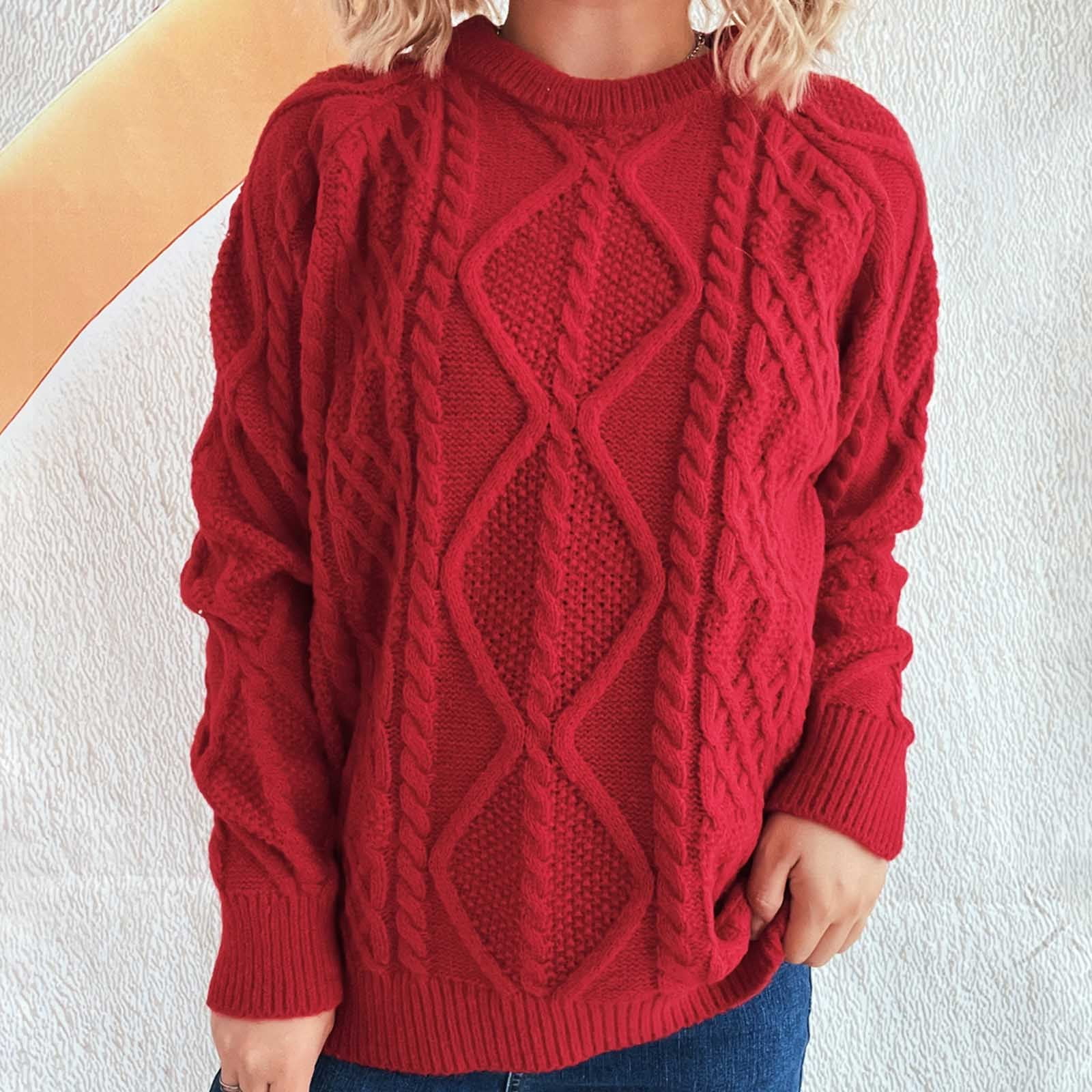 Neewe Women's Oversized Cable Knit Crewneck Sweaters - Walmart.com