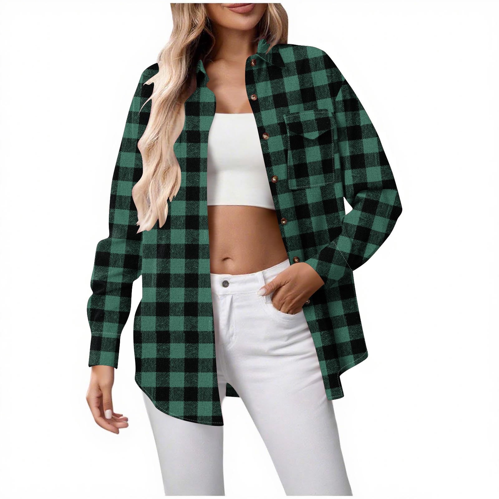 Neewe Womens Button Down Flannel Shirts Long Sleeve Plaid Shackets ...