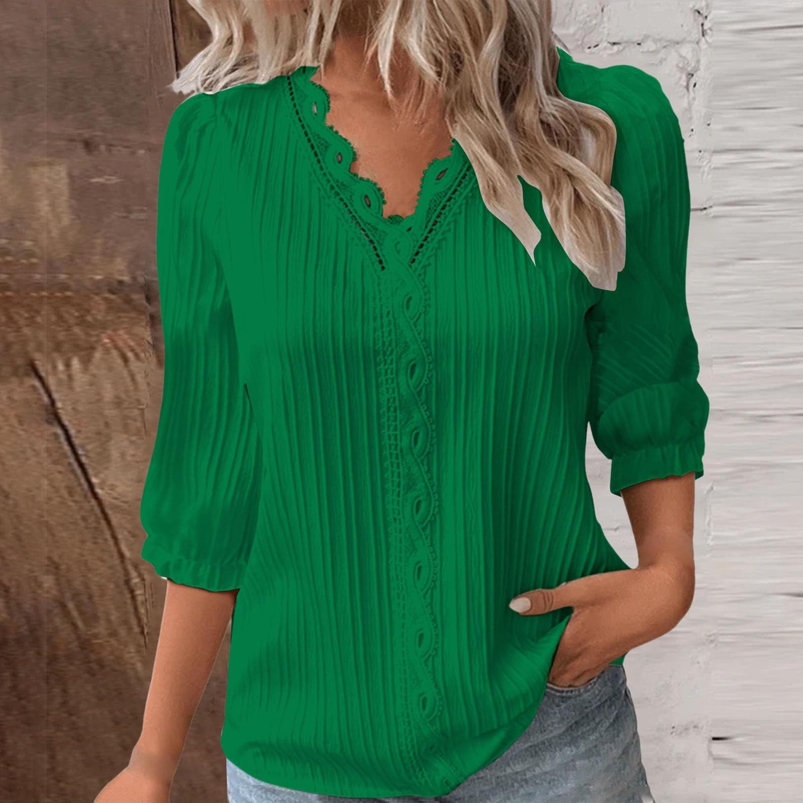 Neewe Womens Button Down Shirts 3/4 Sleeve Dress Blouses Business ...