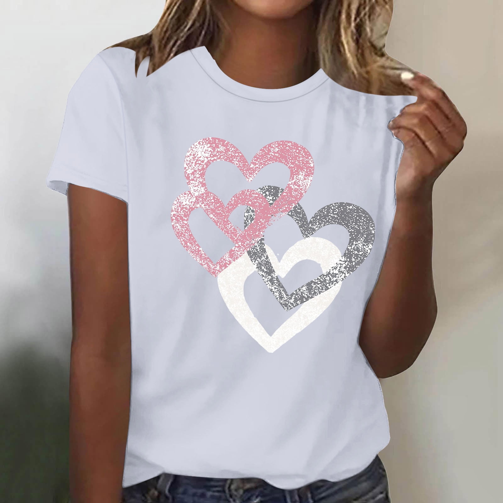 Neewe Womens Love Heart Shirts Short Sleeve Valentines Crewneck ...