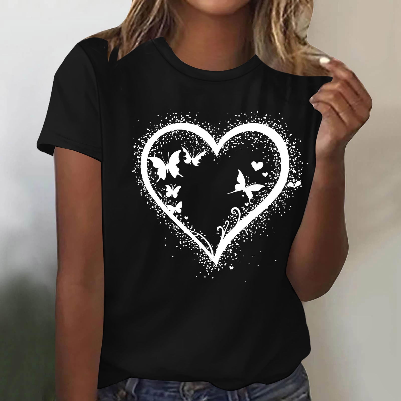 Neewe Womens Love Heart Shirts Short Sleeve Valentines Crewneck ...