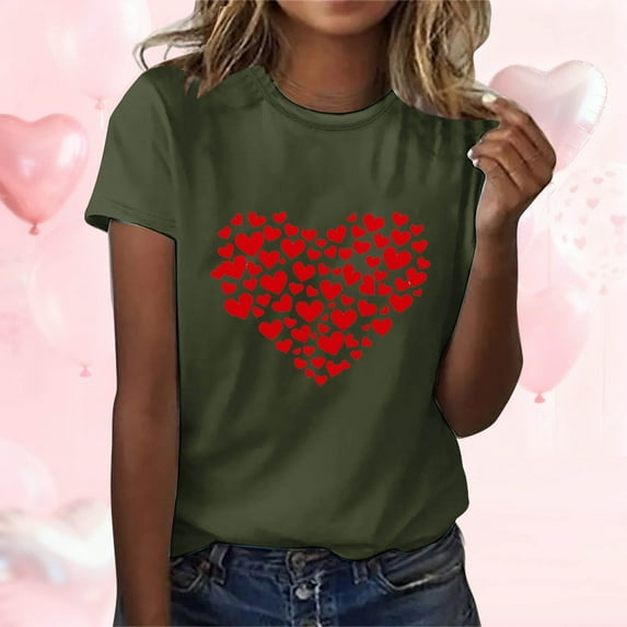 Neewe Womens Lover Heart Graphic V Neck Shirt Valentines Funny Couple ...