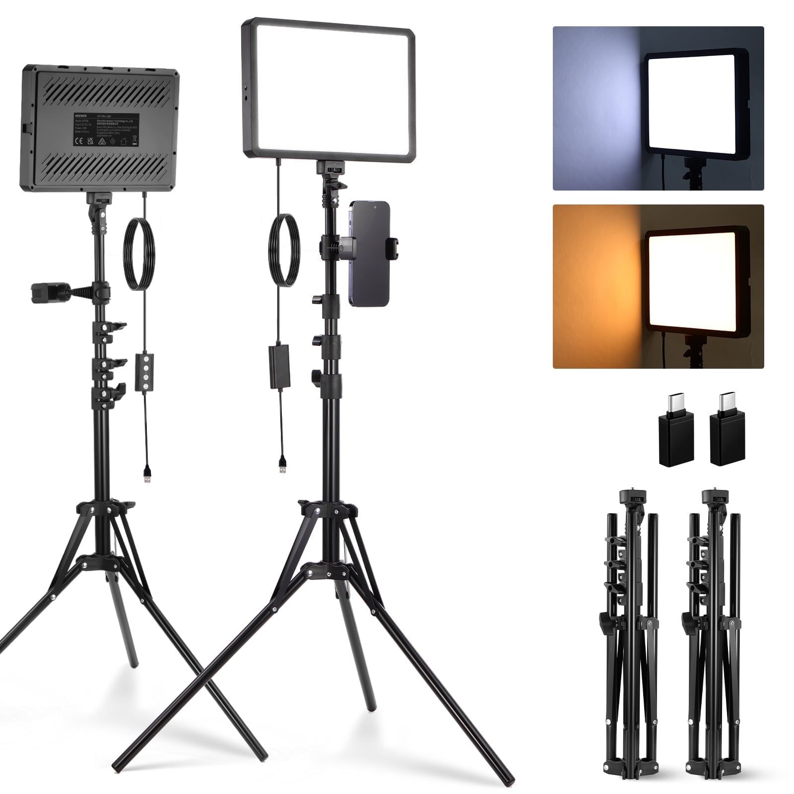 Neewer BASICS BP300 Bi-Color LED Light Panel (2-Light Kit) LED Video ...
