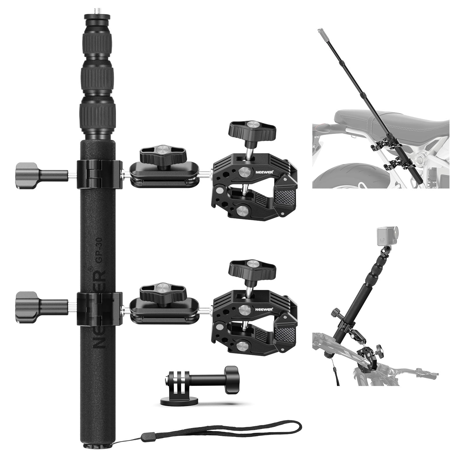 Neewer GP-30 Motorcycle Mount Kit - Dual Ball Heads & Super Clamps for ...