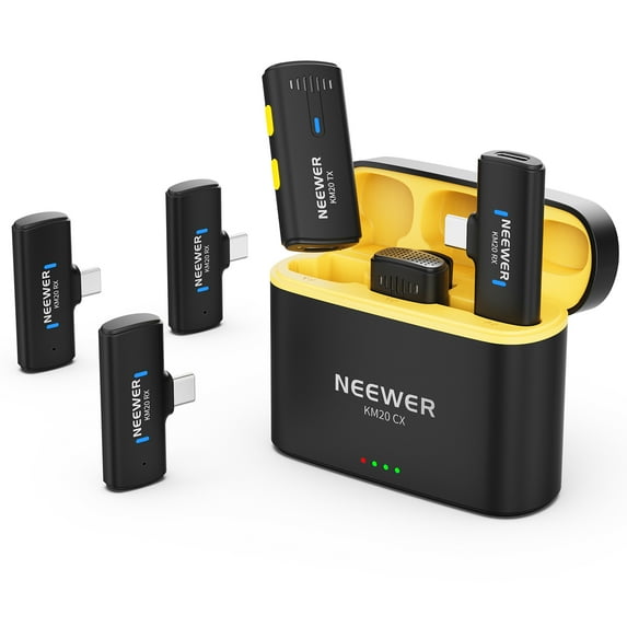 Neewer KM20 Wireless Lav Mic for iPhone/Android - 2 TX/4 RX, USB-C, w ...