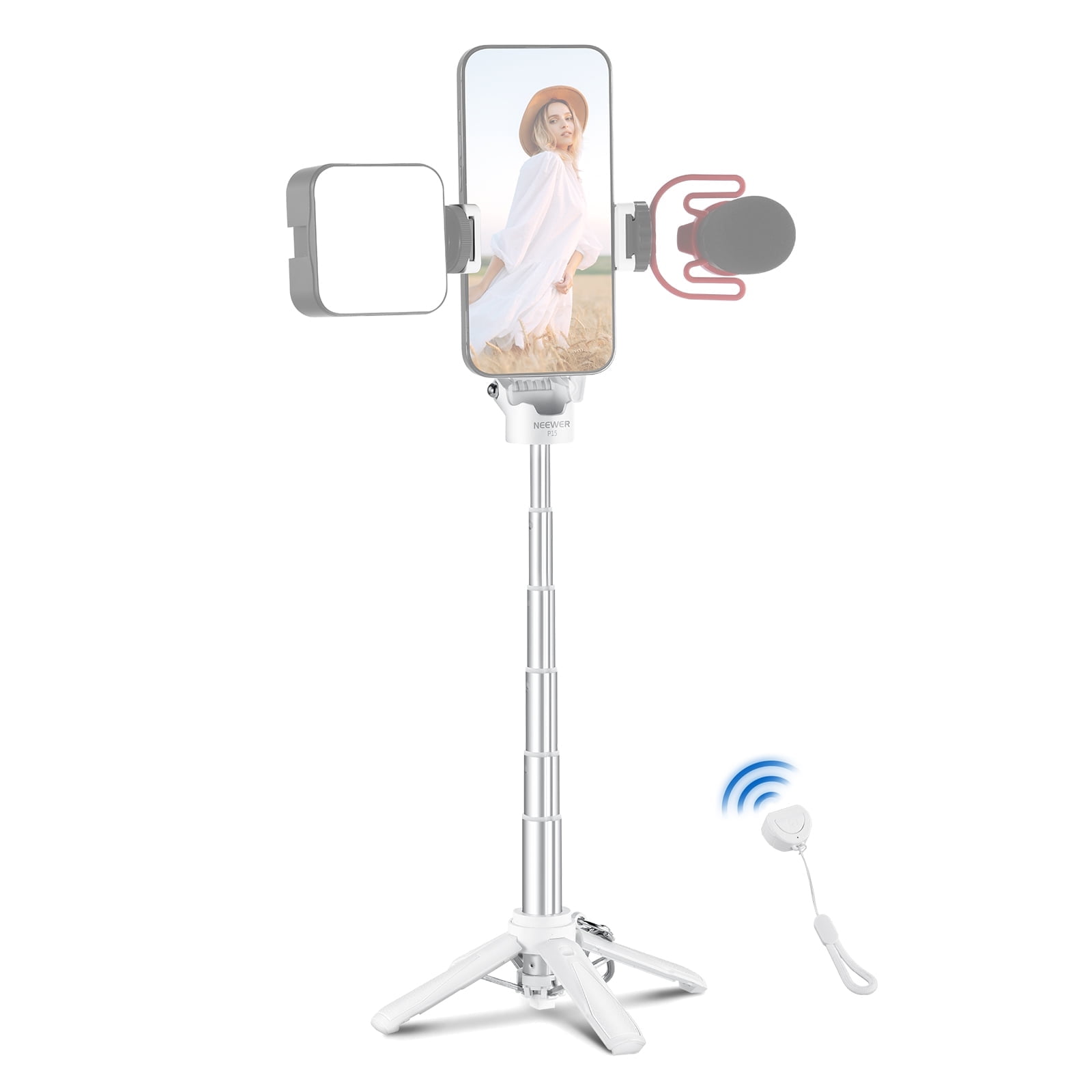Neewer P15 White Selfie Stick - Bluetooth Remote, Foldable Tripod with ...