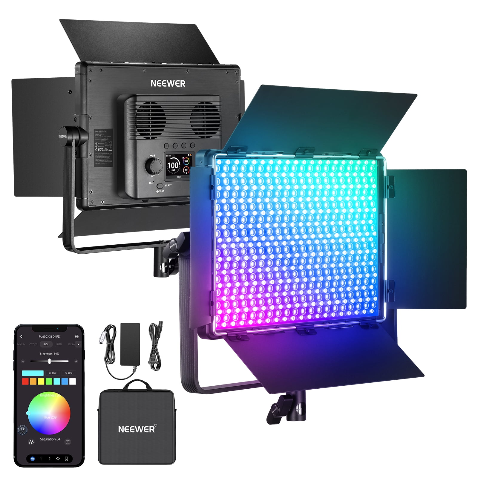 Neewer PL60C RGB LED Panel Video Light APP/2.4G/DMX Control, 60W ...