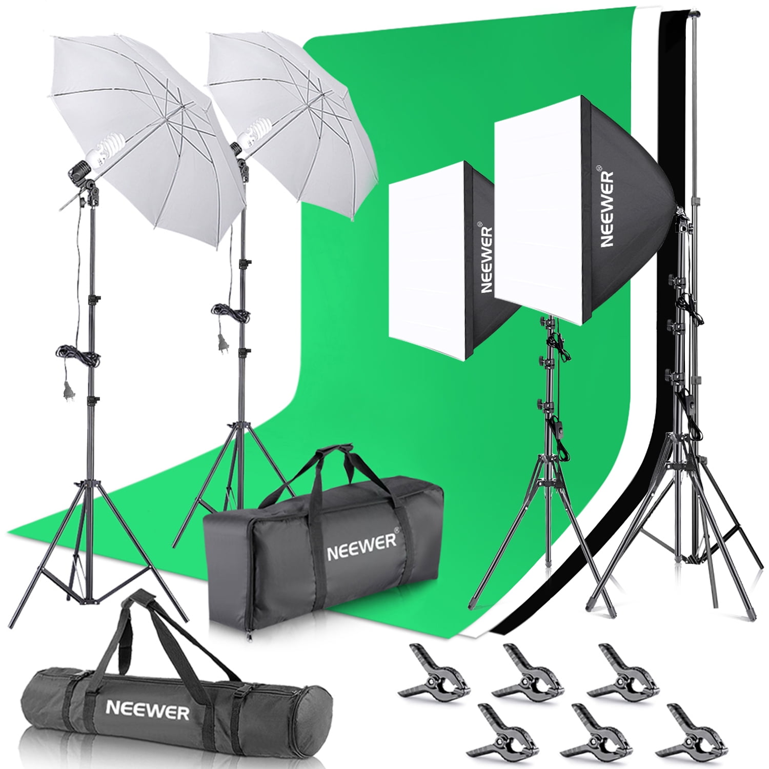 Neewer Photo Studio Kit - 8.5x10ft Backdrop, 24W LED Softbox, Stands ...