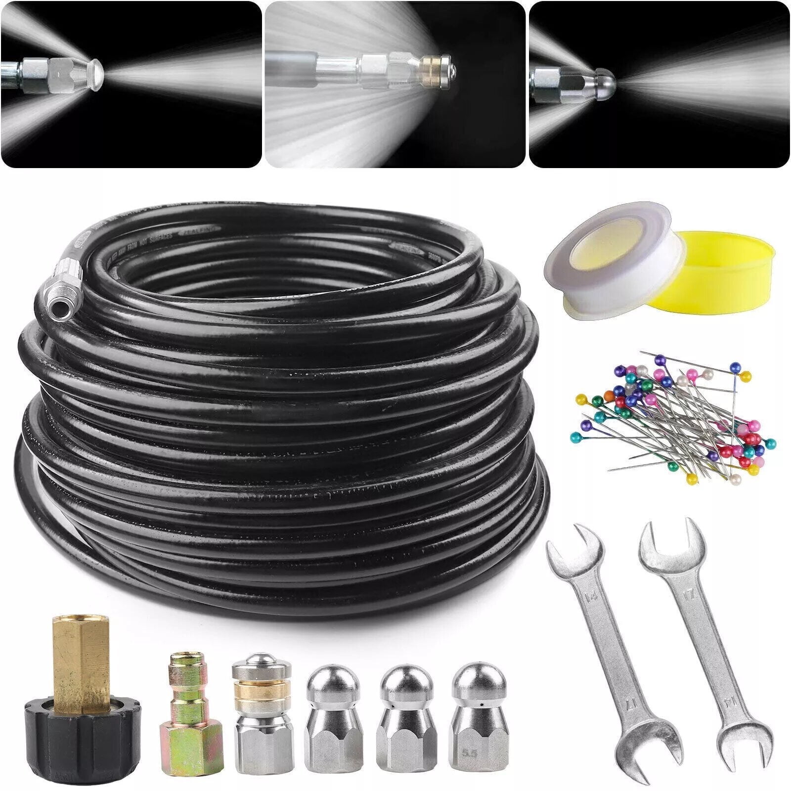 NefLaca 50FT Sewer Jetter Nozzles Kit , 5800PSI Drain Cleaning Hose for ...
