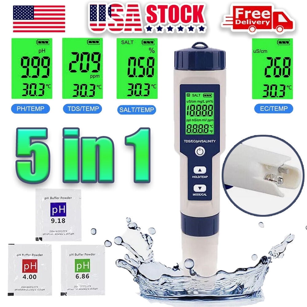 NefLaca 5 In 1 Digital Water Quality Meter Tester Tool PH/TDS/EC ...