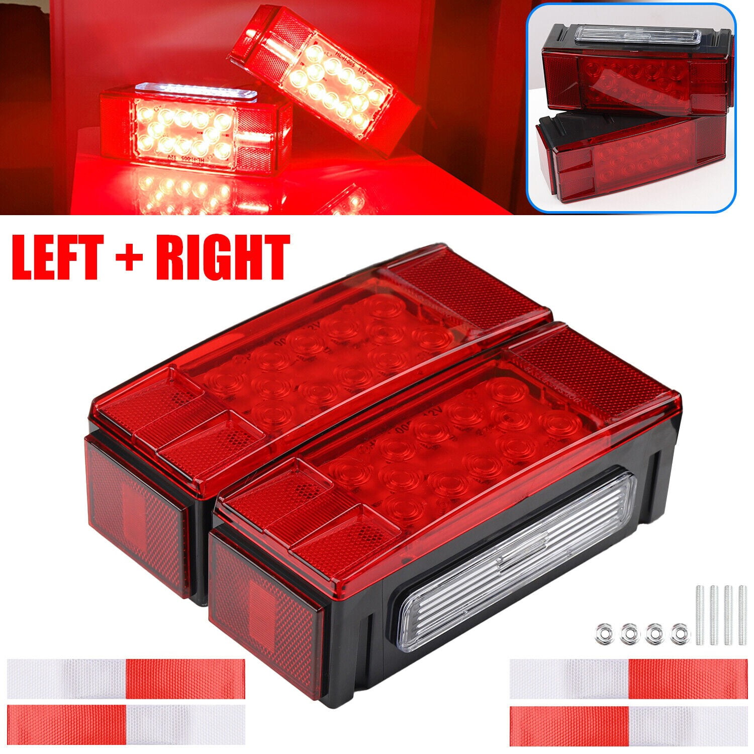 NefLaca Left+Right LED Trailer Light Boat Stud Stop Turn Tail RV Bar ...