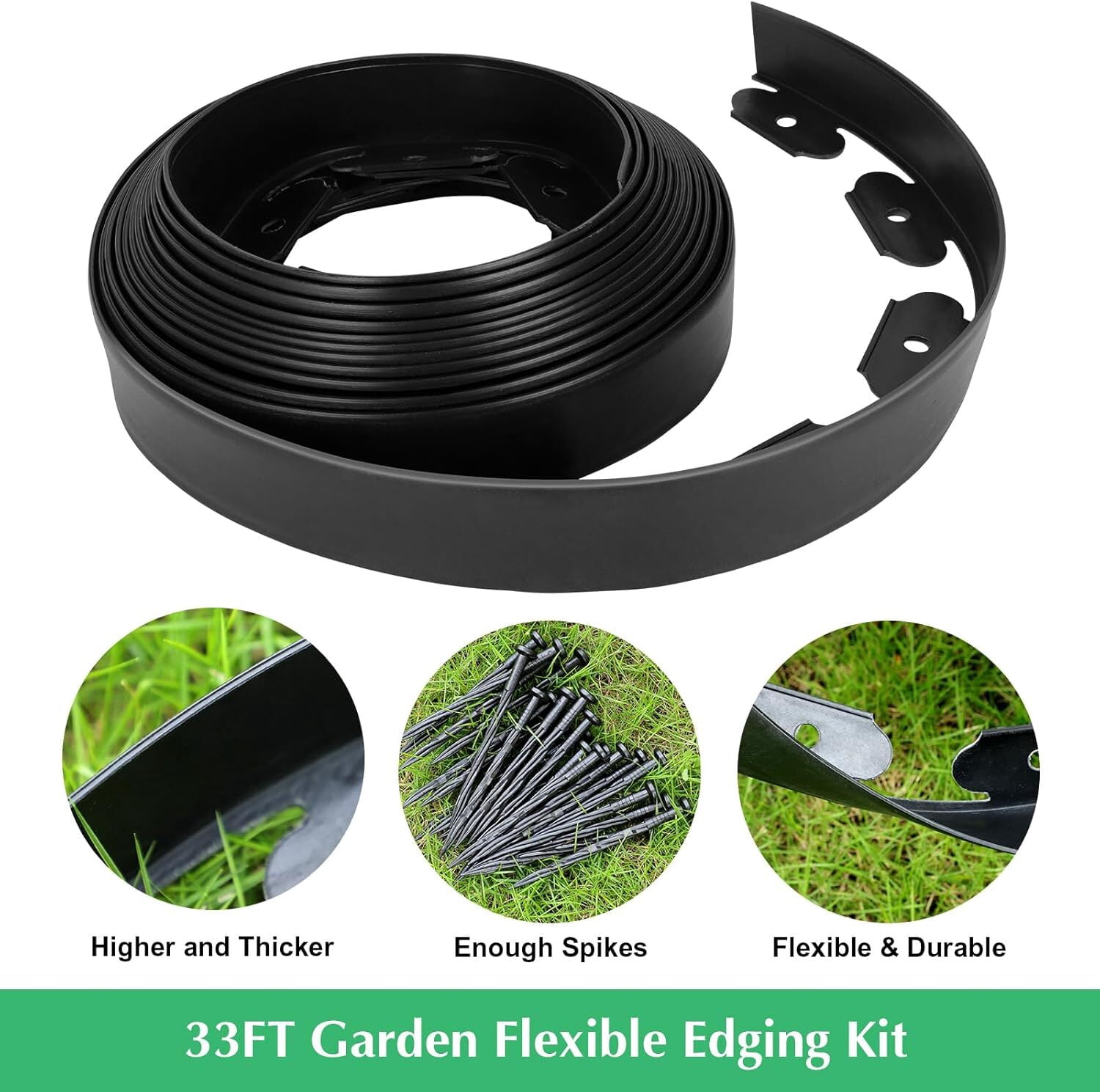 NefLaca Plastic Landscape Edging Kit, 2 inch x 33 Ft Garden Edging ...