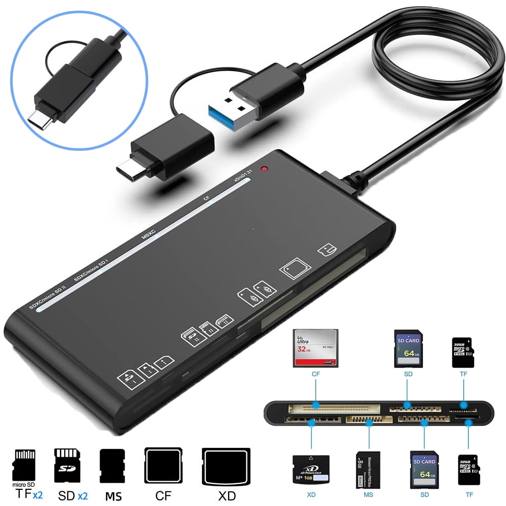 NefLaca USB 3.0 Memory Card Reader, 7 in 1 Adapter Hub, for SD, CF, TF ...