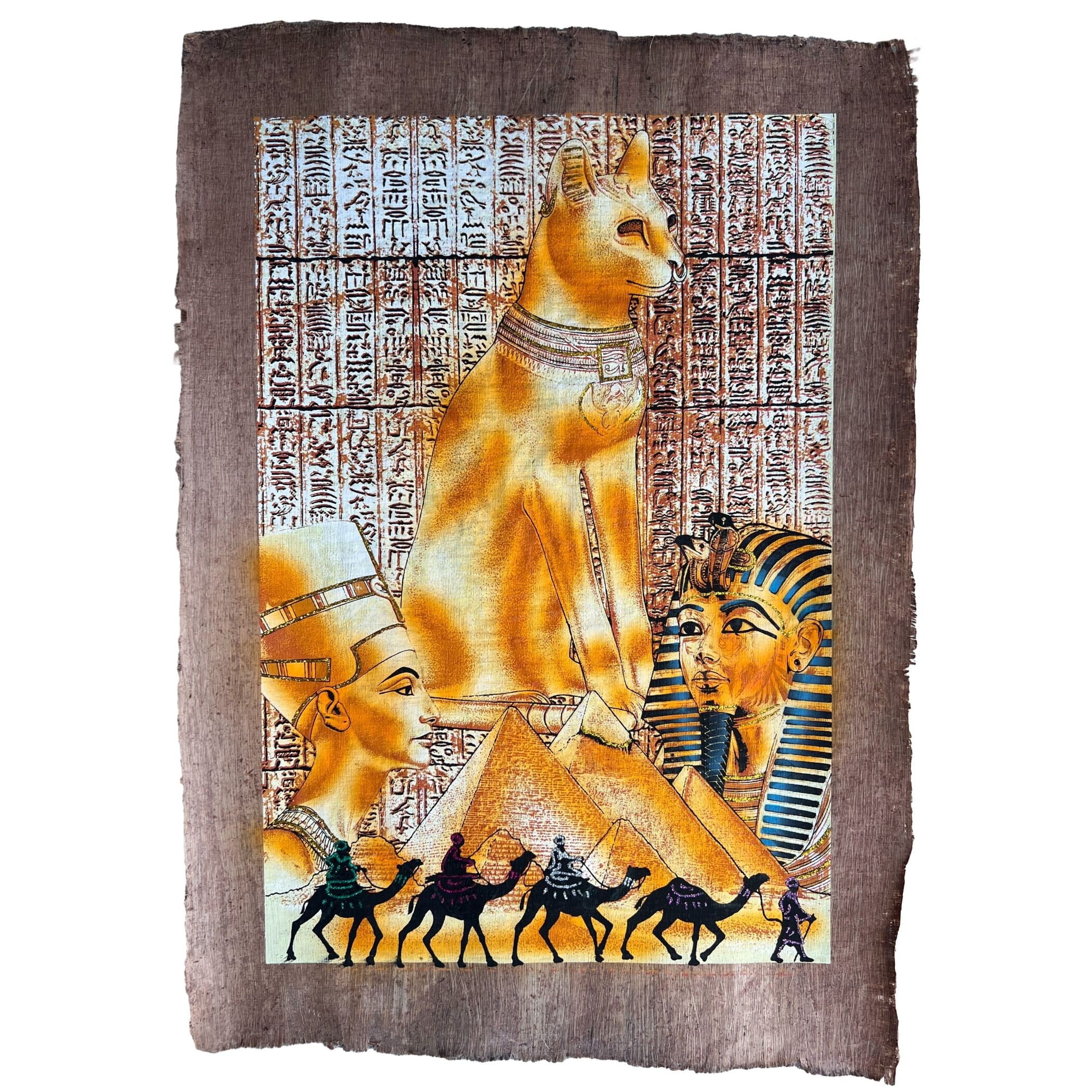 Nefertiti Bastet and Tutankhamun on Antiqued Papyrus, Glow in Dark Rare ...