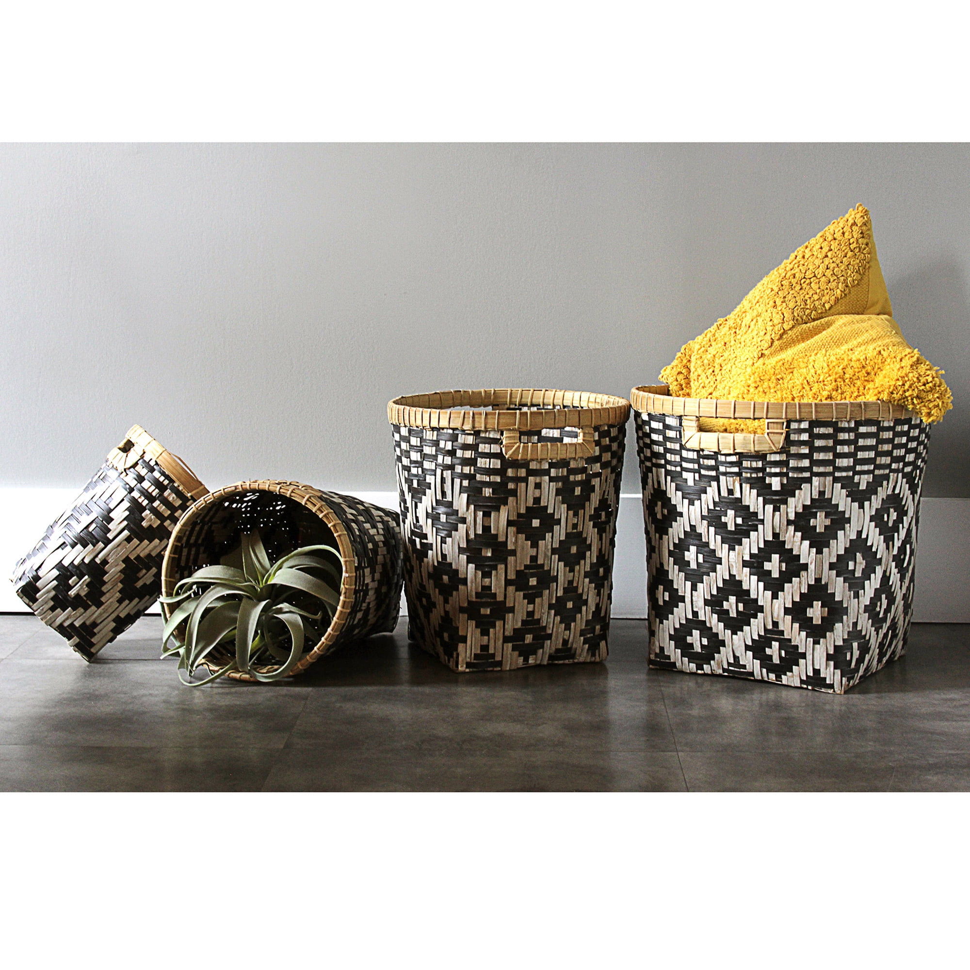East at Main Nefertiti Set of 4 White and Black Woven Nesting Storage ...