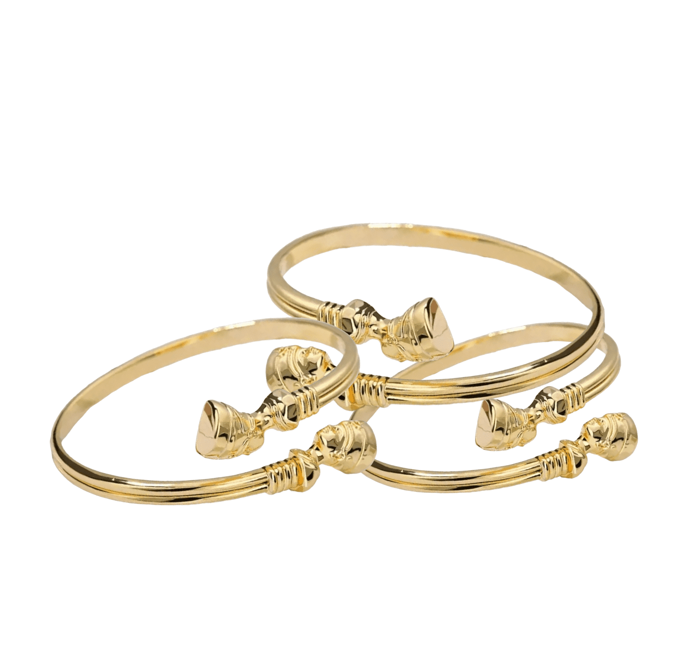 Nefertiti ends West Indian stacking bangle sterling gold brass textured ...