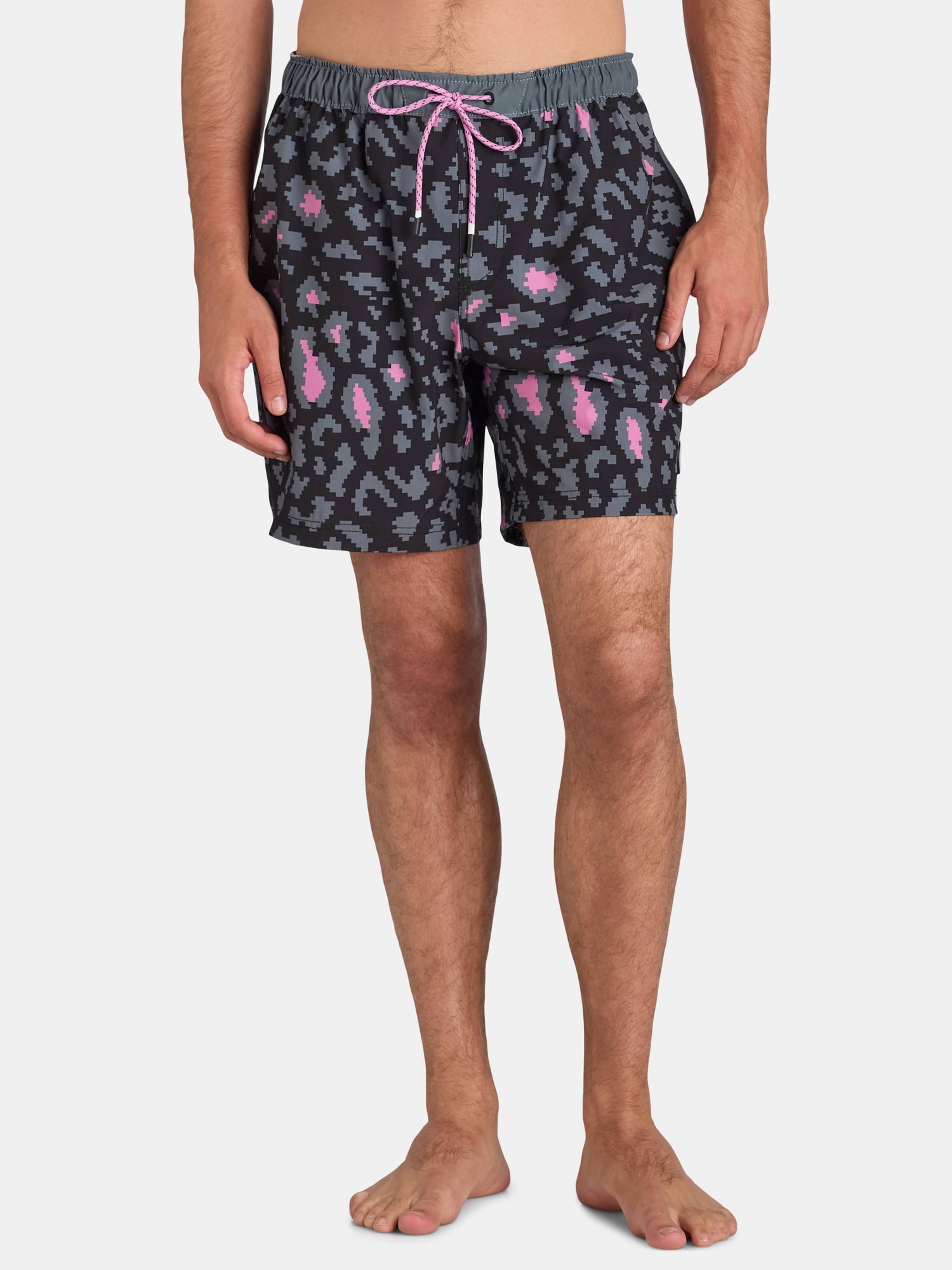 Neff Men's and Men's Big & Tall Graphic Swim Shorts, Pink Pixel Hot ...
