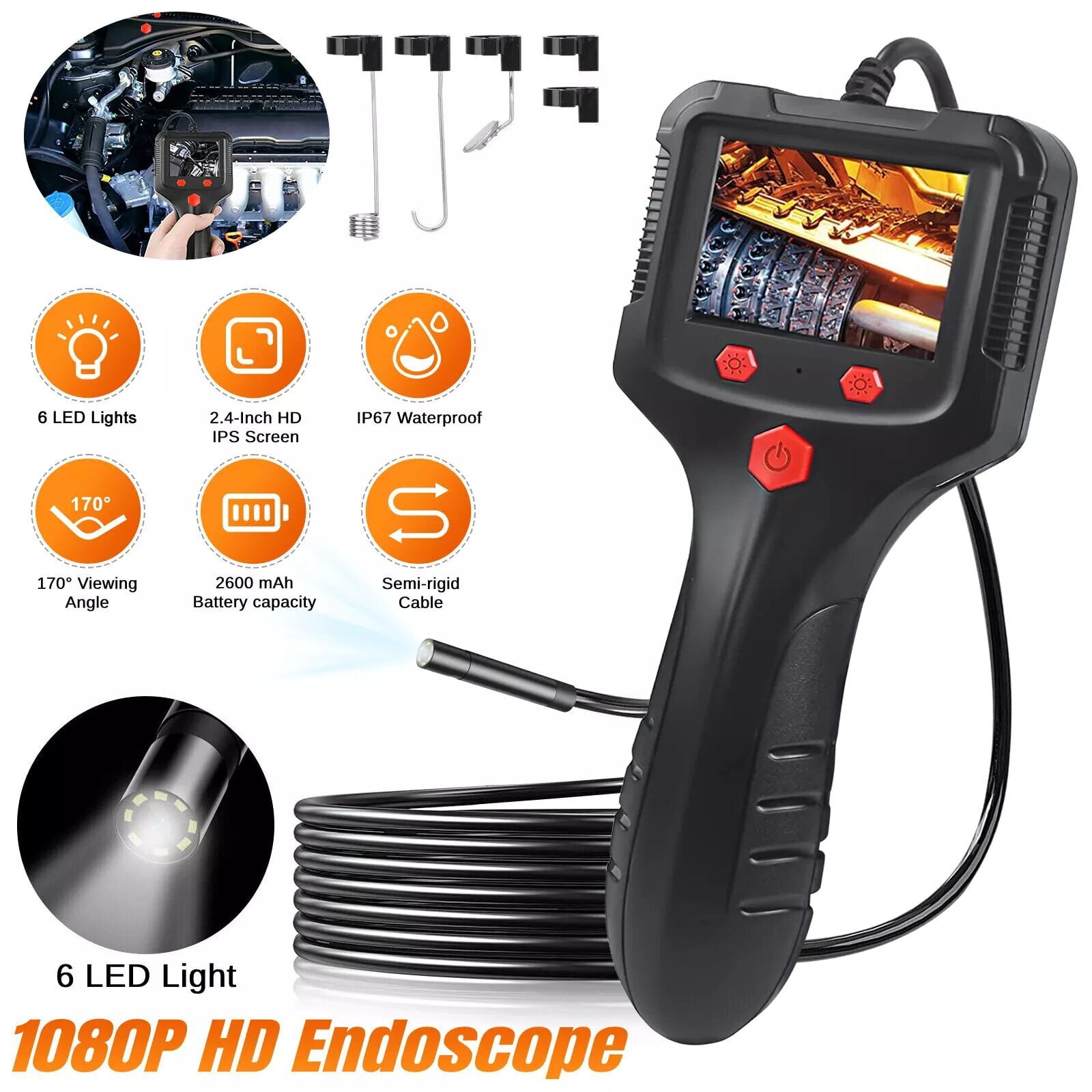 Neflaca Industrial Endoscope Camera with Light, 1080p HD LED Handheld ...