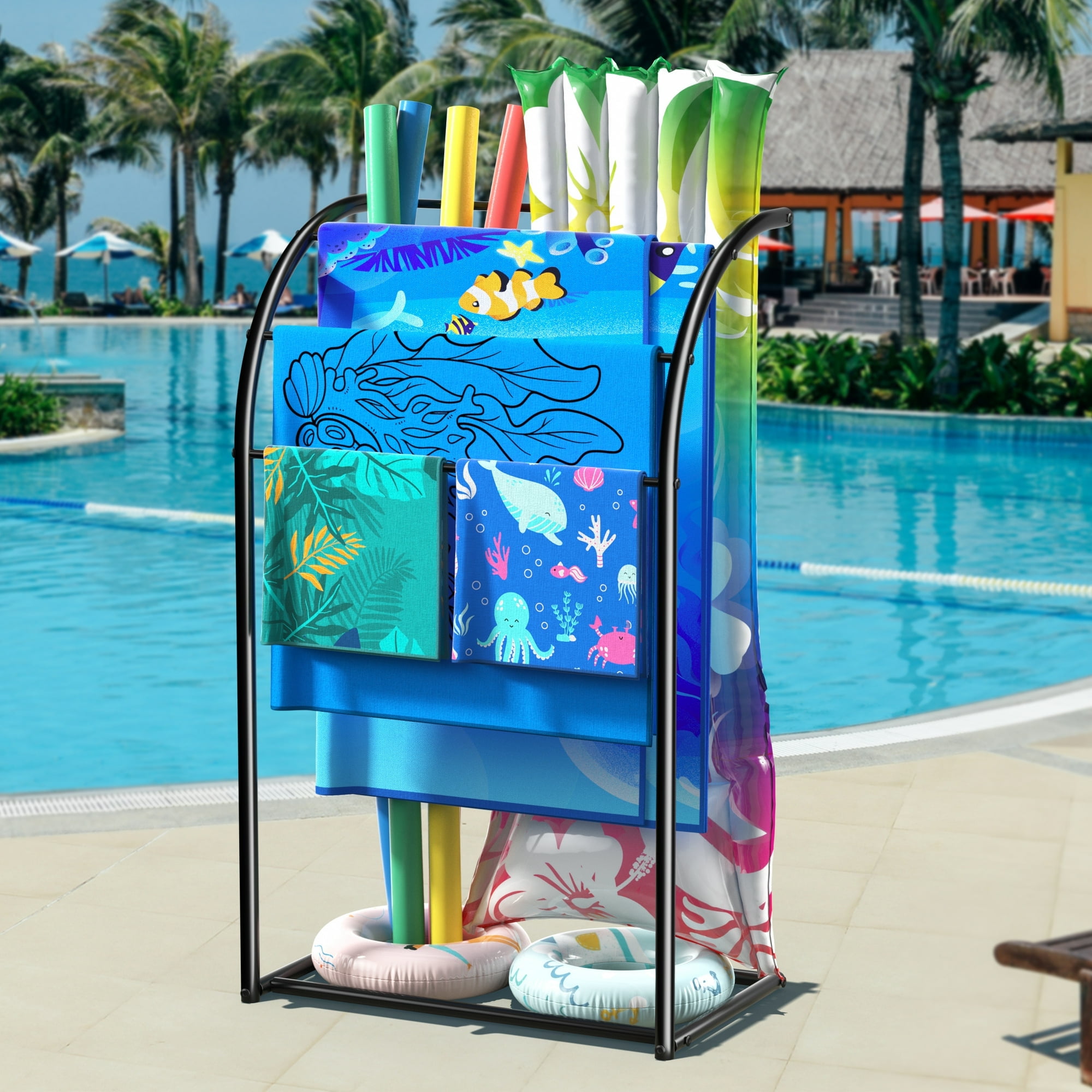 Nefoso 4 Tier Pool Towel Rack, 40" Tall Towel Drying Rack Outdoor ...