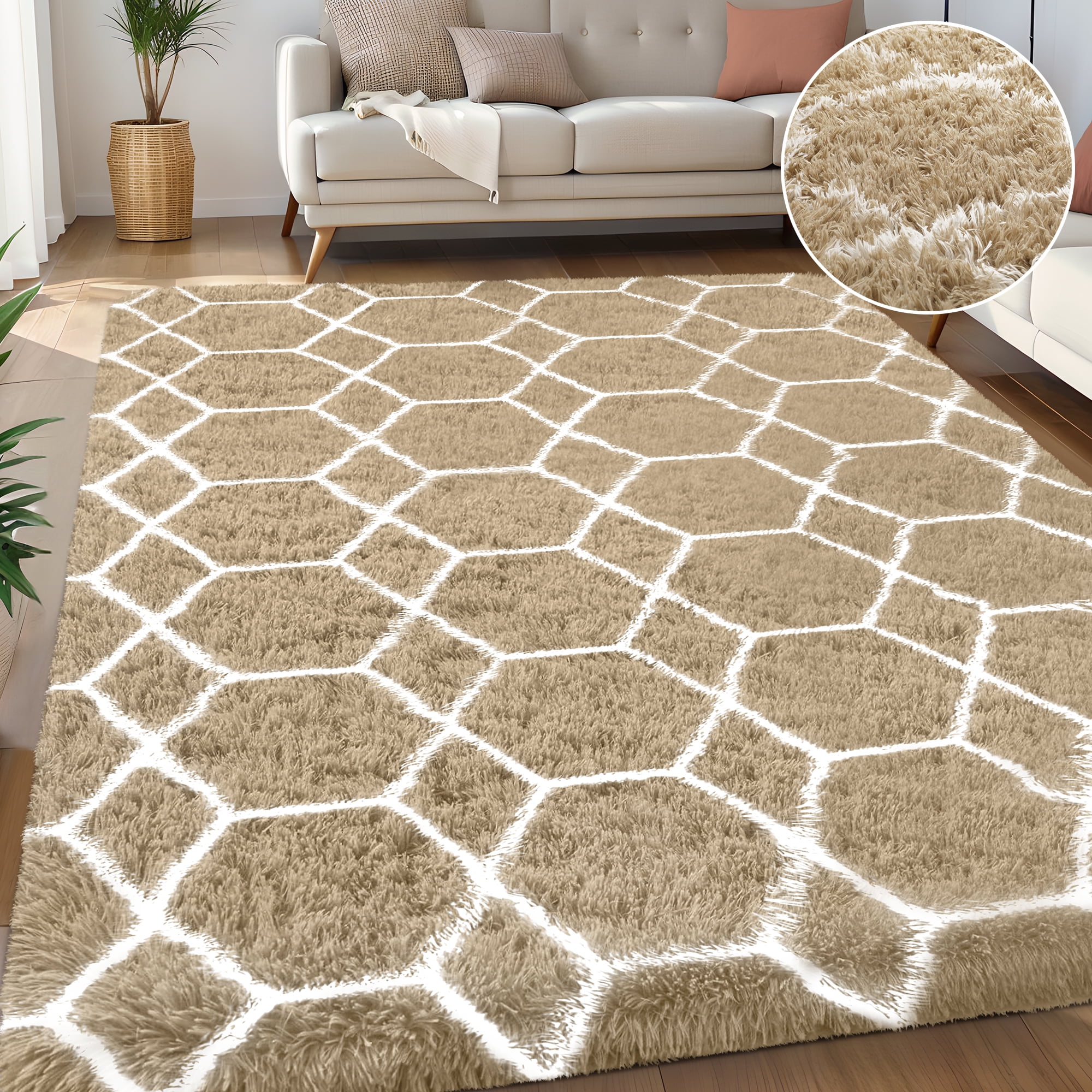 Nefoso Shag Geometric Area Rug, 8' x 10' Soft Fluffy Area Rugs for ...